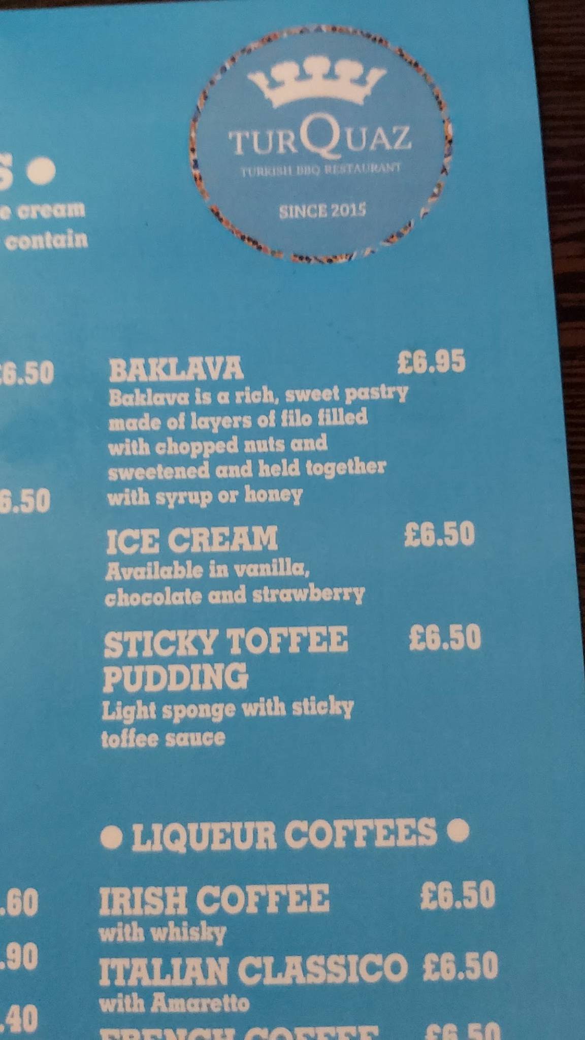 Menu at Turquaz Turkish BBQ Restaurant, Ormskirk