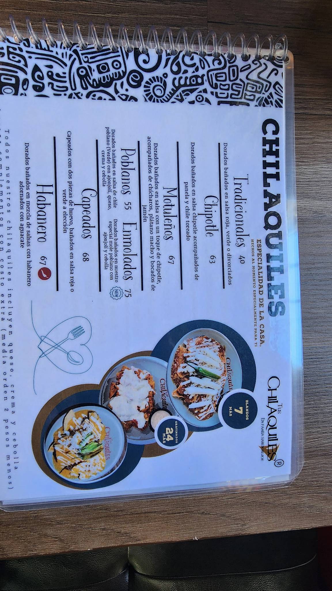 Menu at Tus Chilaquiles Lápizlazuli restaurant, Guadalajara