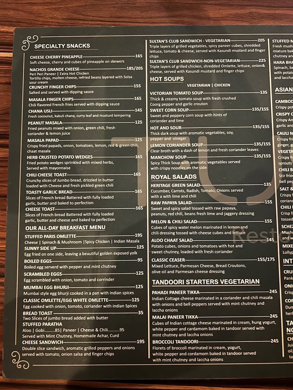 Menu at Tusk Restobar, Mysuru