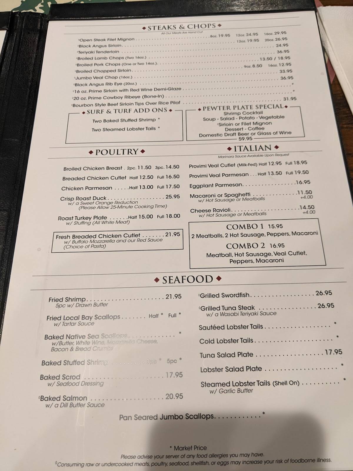 Menu at Twin Oaks Restaurant, Cranston