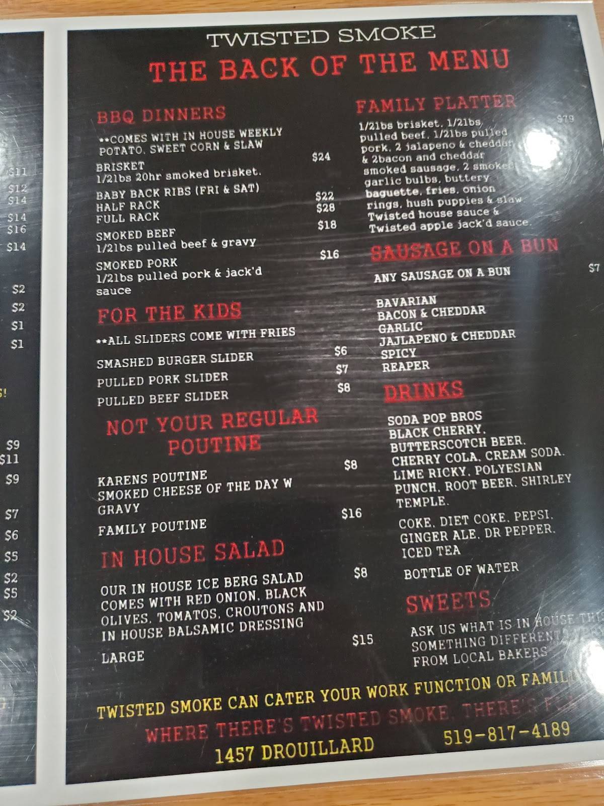 Menu at Twisted Smoke restaurant, Windsor