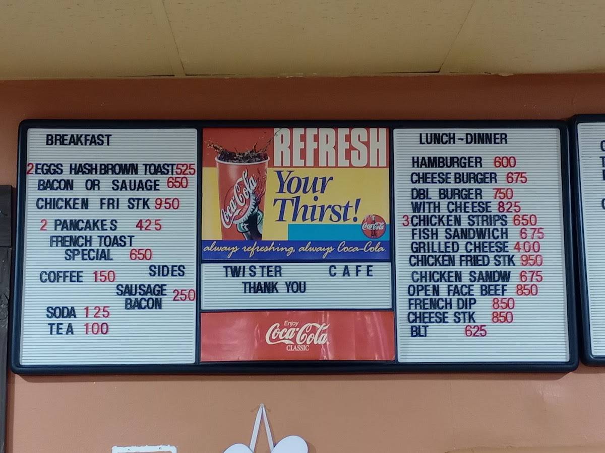 Menu at Twister Cafe, Wakita