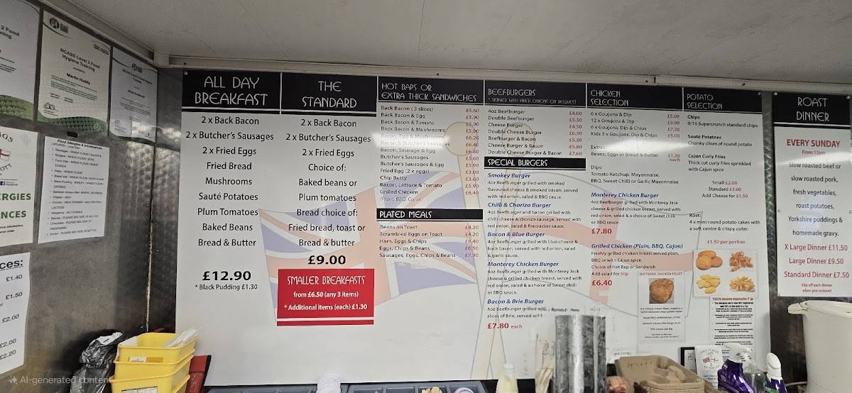 Menu at Two Flags Cafe, North Luffenham