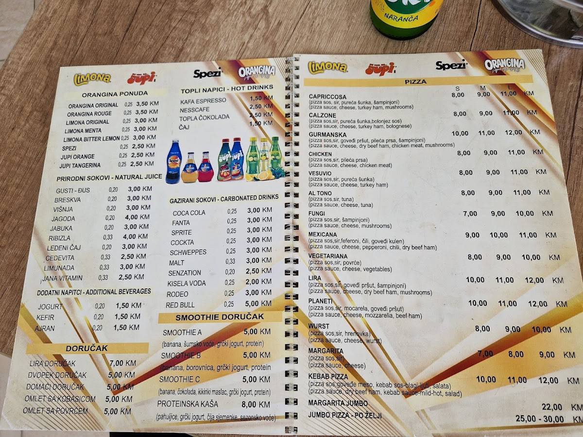 Menu at UR "Restoran Pizzeria Lira", Bosanska Krupa