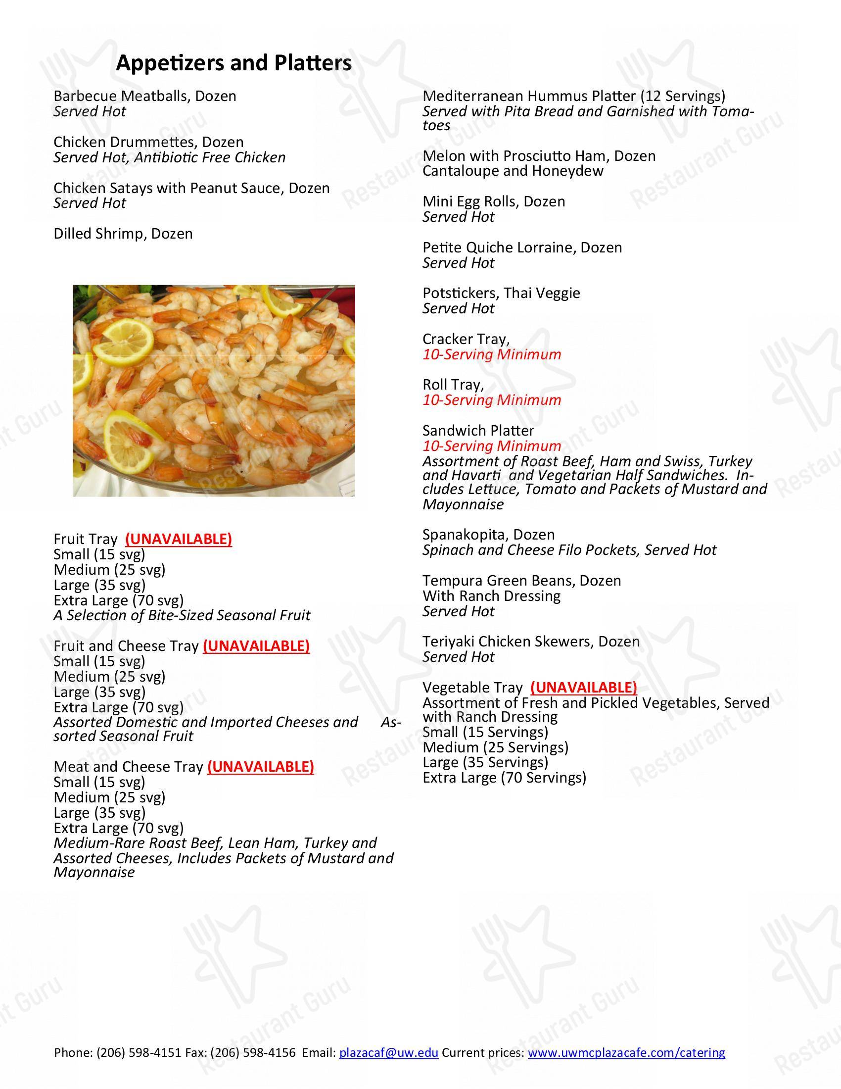 Menu at UWMC Plaza Cafe, Seattle