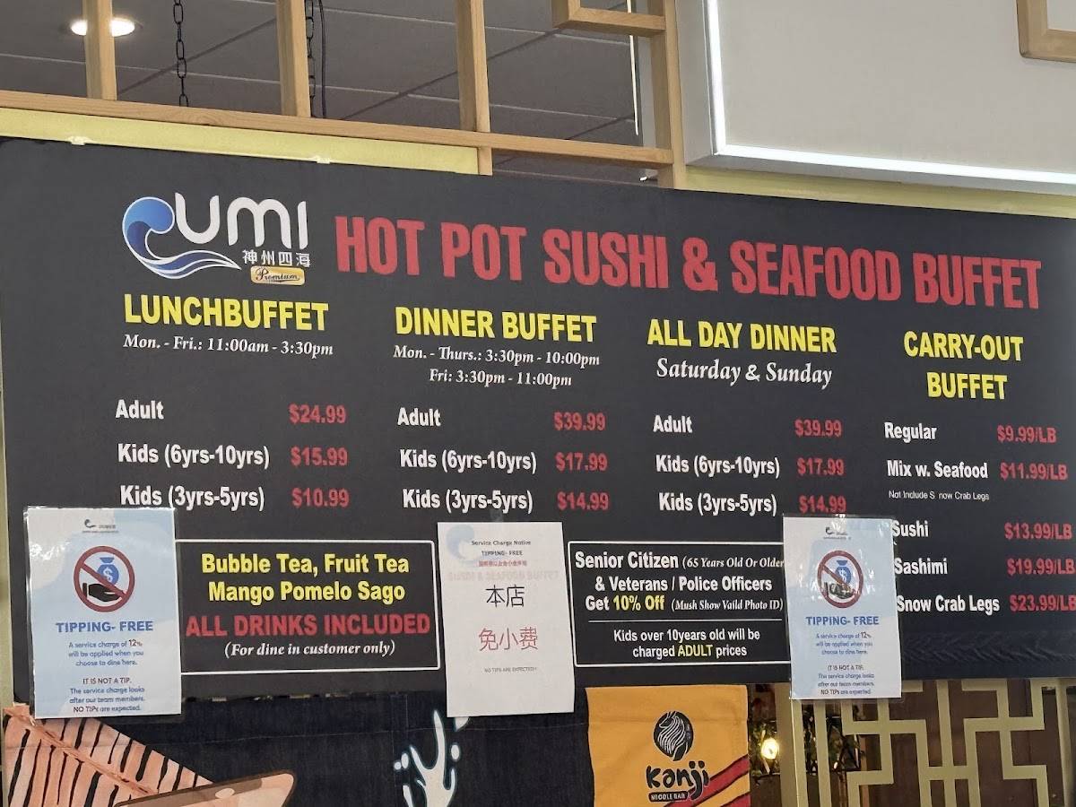 Menu at Umi Hotpot Sushi & Seafood Buffet restaurant, City of Industry