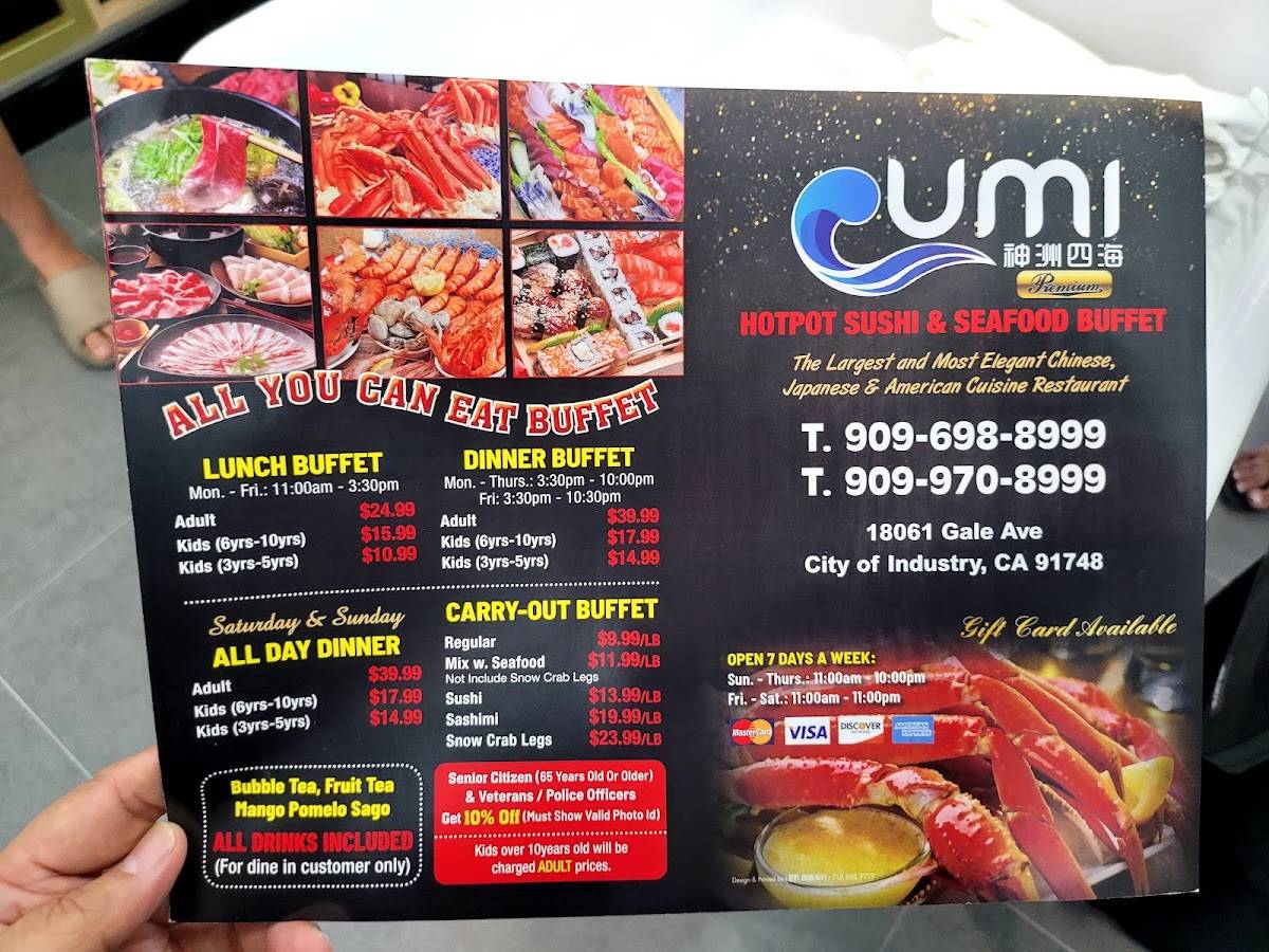 Menu at Umi Hotpot Sushi & Seafood Buffet restaurant, City of Industry