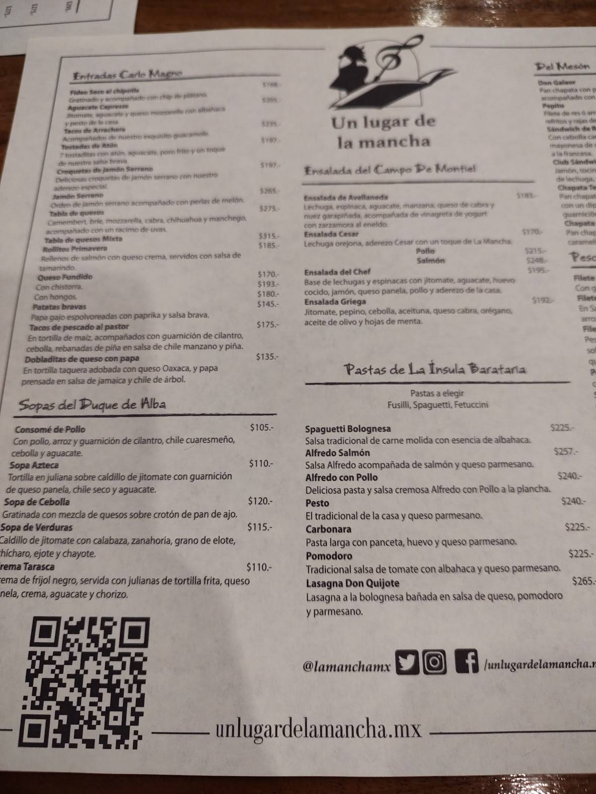 Carta de cafetería Un Lugar de la Mancha, Ciudad de México, Avenida ...