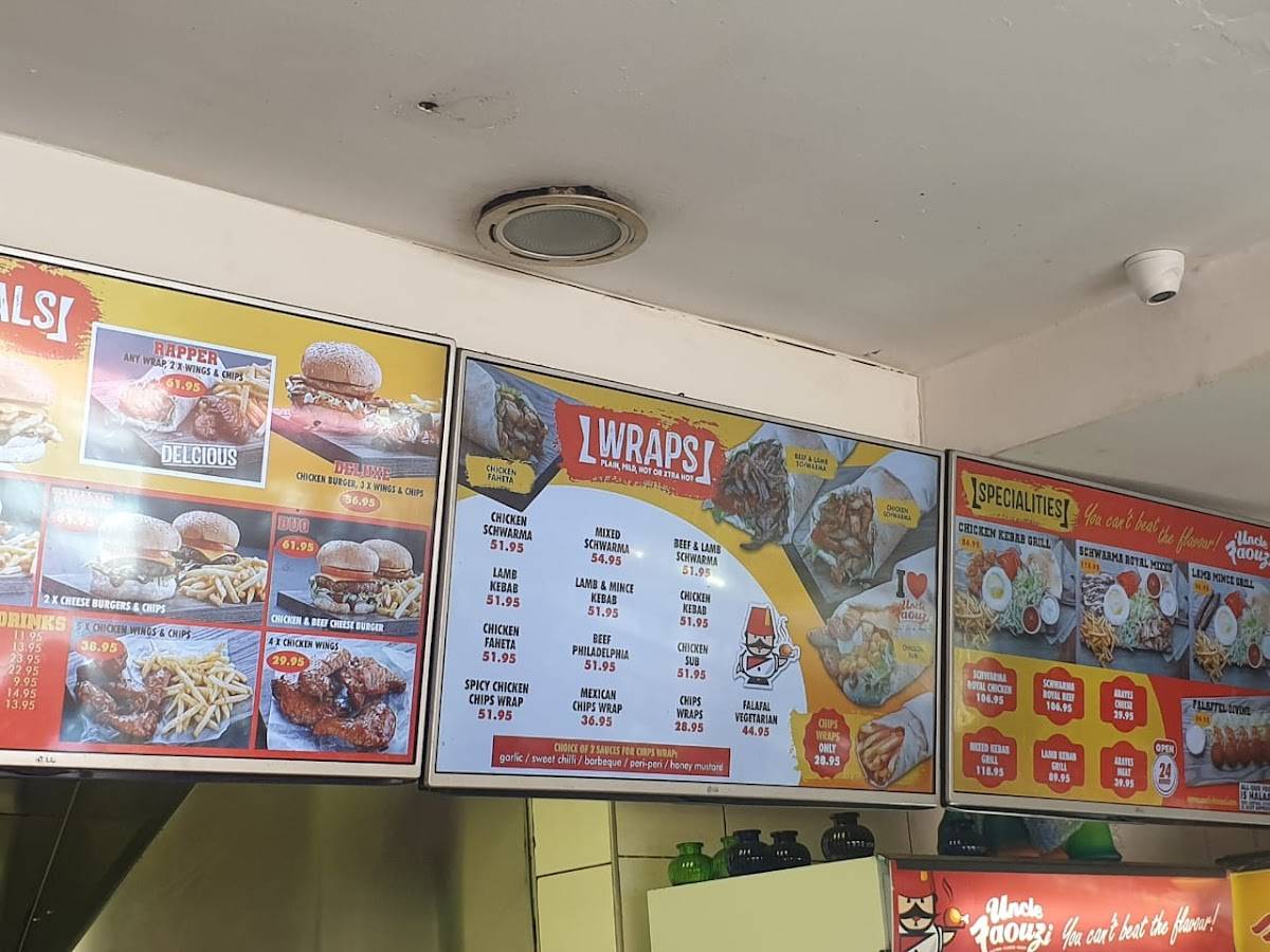 Menu at Uncle Faouzi: Hatfield restaurant, Pretoria, Burnett St
