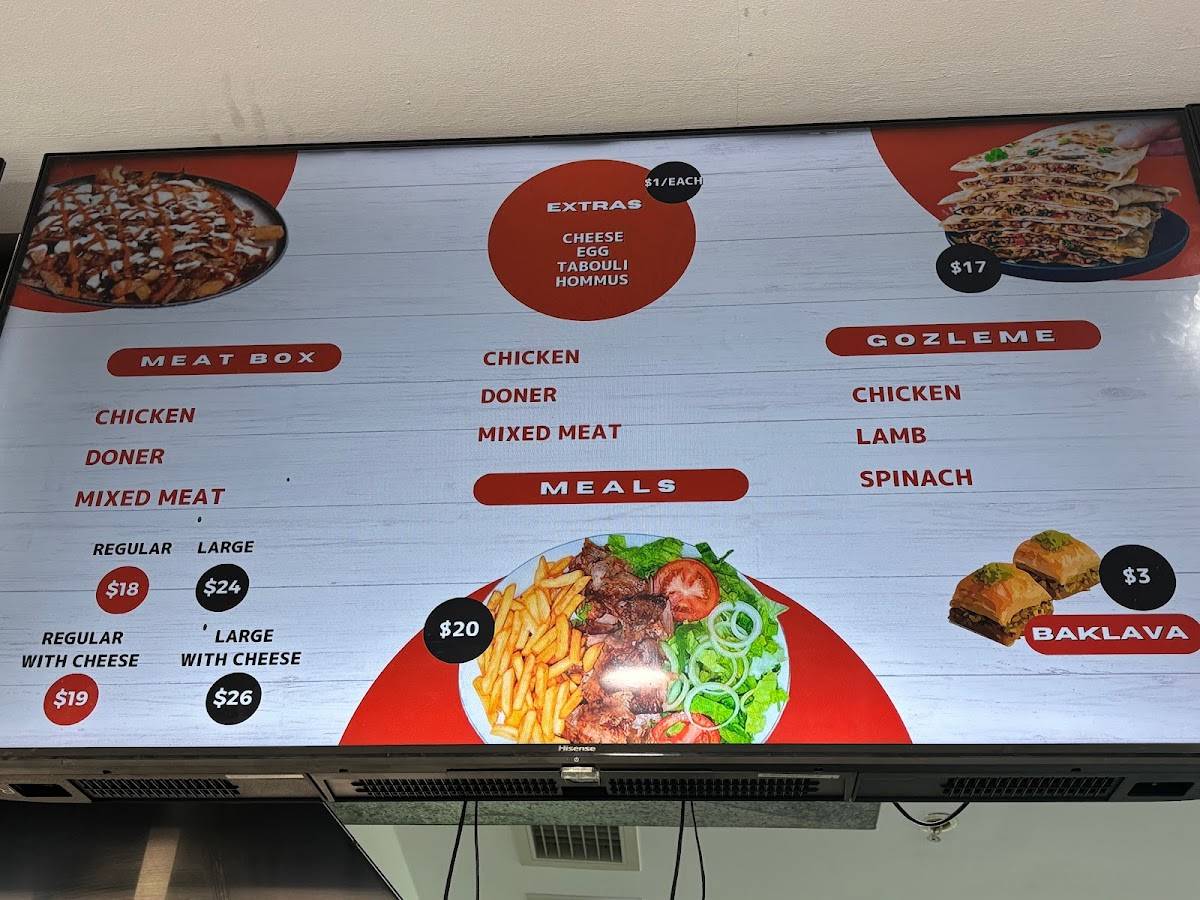 Menu at Uncle Sam's kebab restaurant, South Hedland