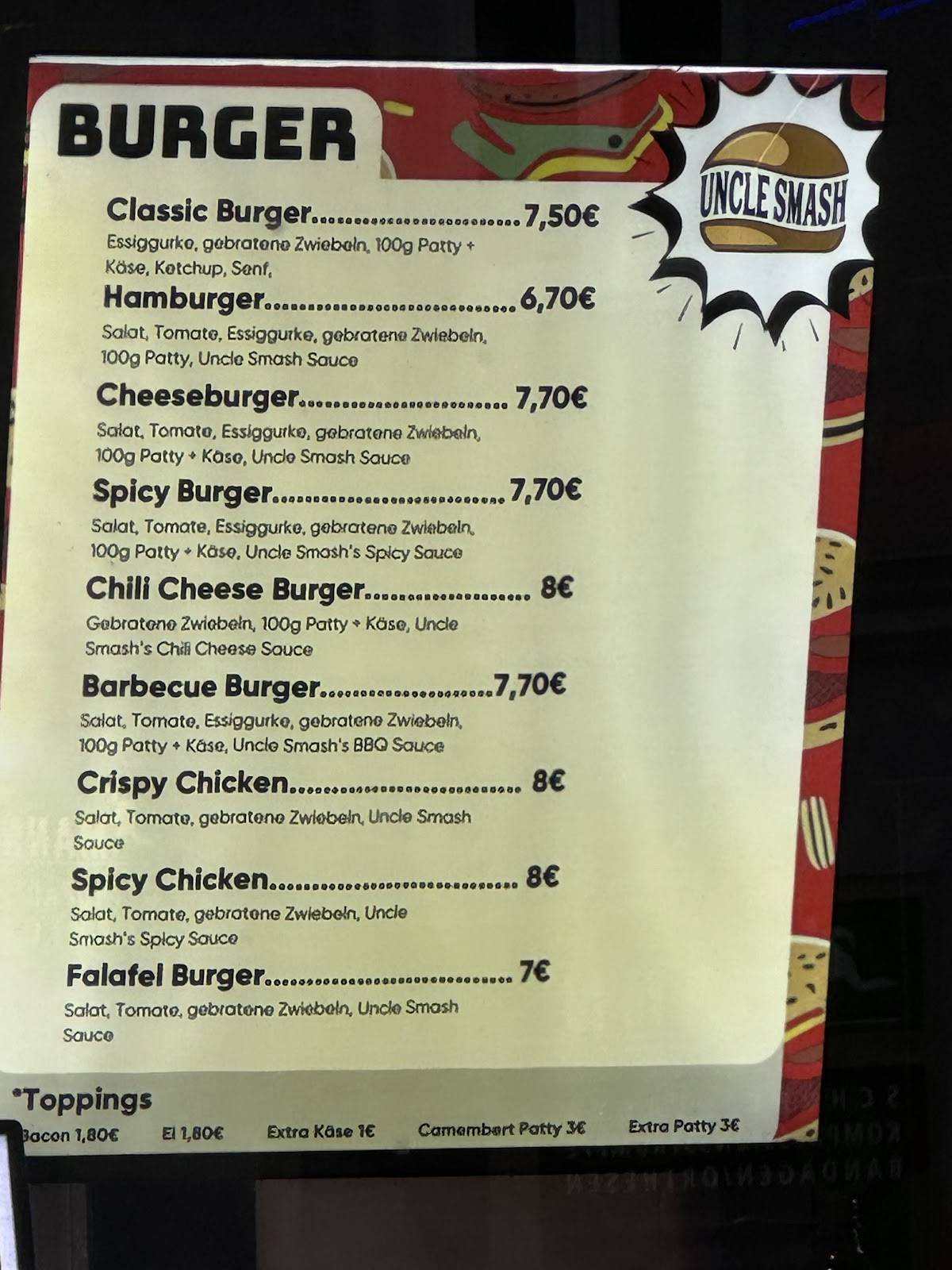 Speisekarte von Uncle Smash restaurant, München