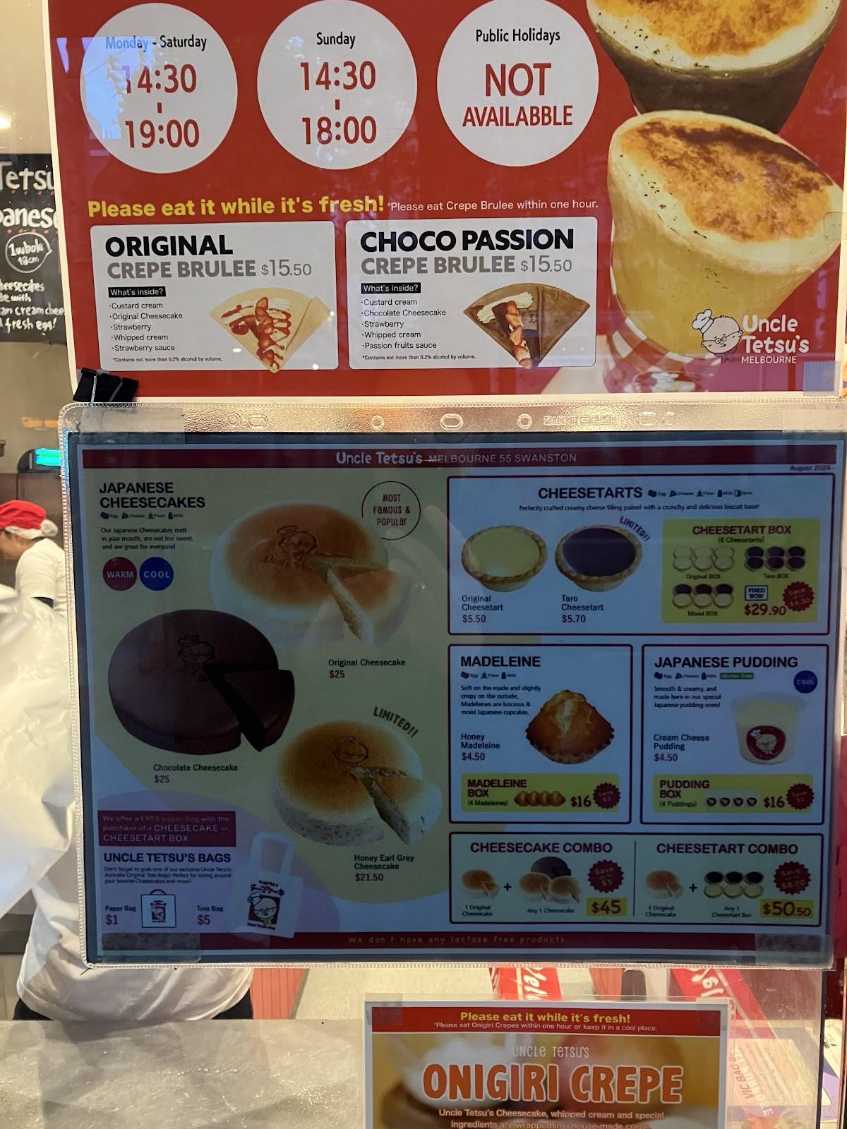 Menu at Uncle Tetsu's Japanese Cheesecake fast food, Melbourne, 3/55 ...