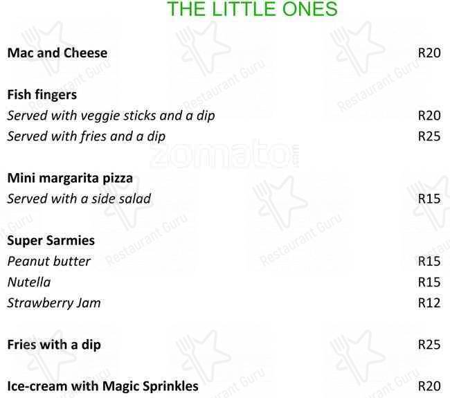 Menu at Under The Oak Tree cafe, Johannesburg