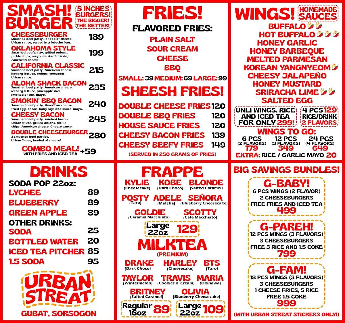 Menu at Urban StrEat - Gubat restaurant, Gubat