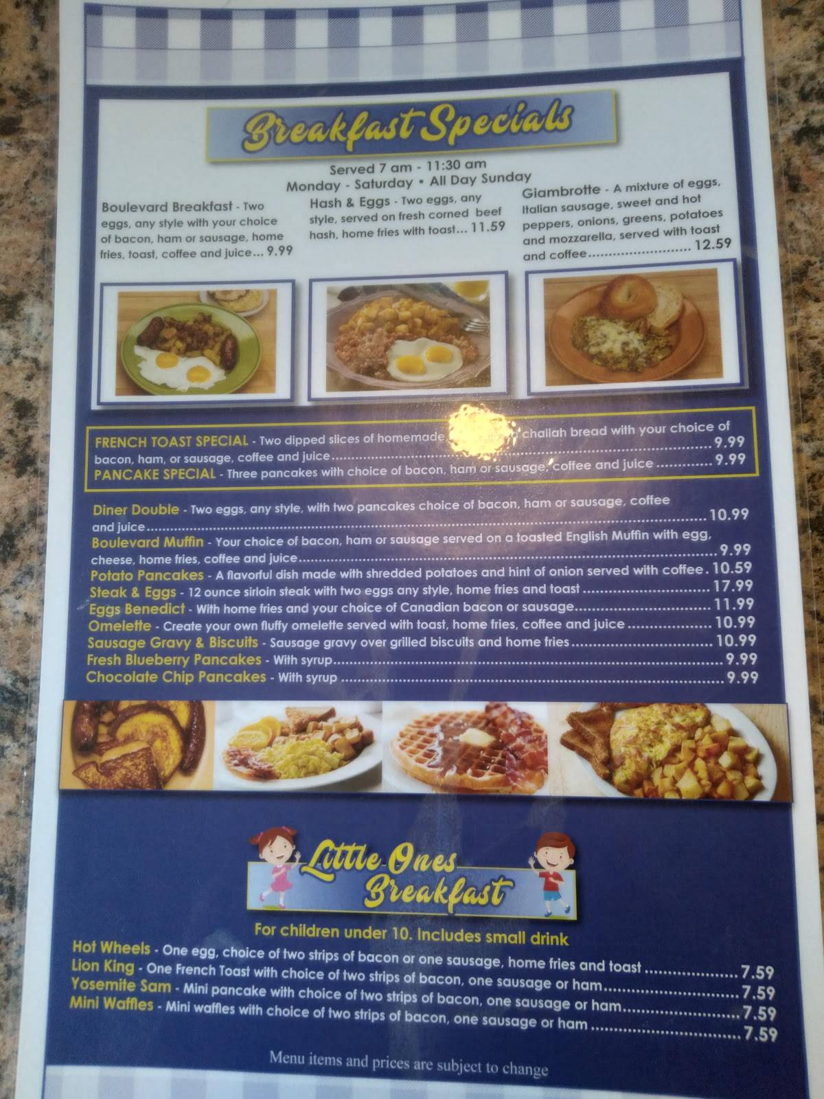 Menu at Boulevard Diner restaurant, Whitesboro