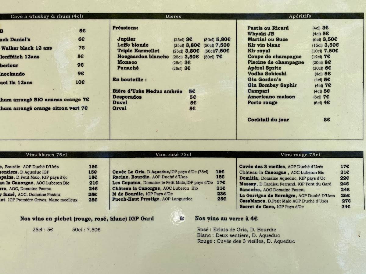 Menu au Oh la Vache restaurant, Uzès, 19 Pl. aux Herbes