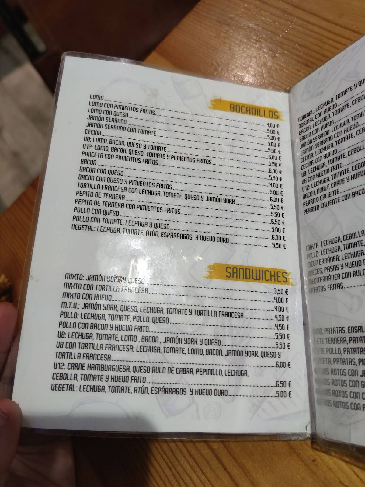 Carta de V8 Bar Bocatería, Valencia de Don Juan