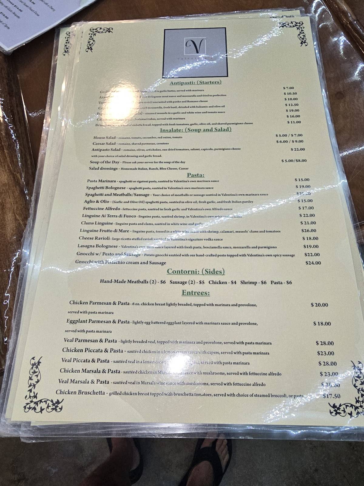 Menu at Valentina's Italian Bistro desserts, Fleming Island