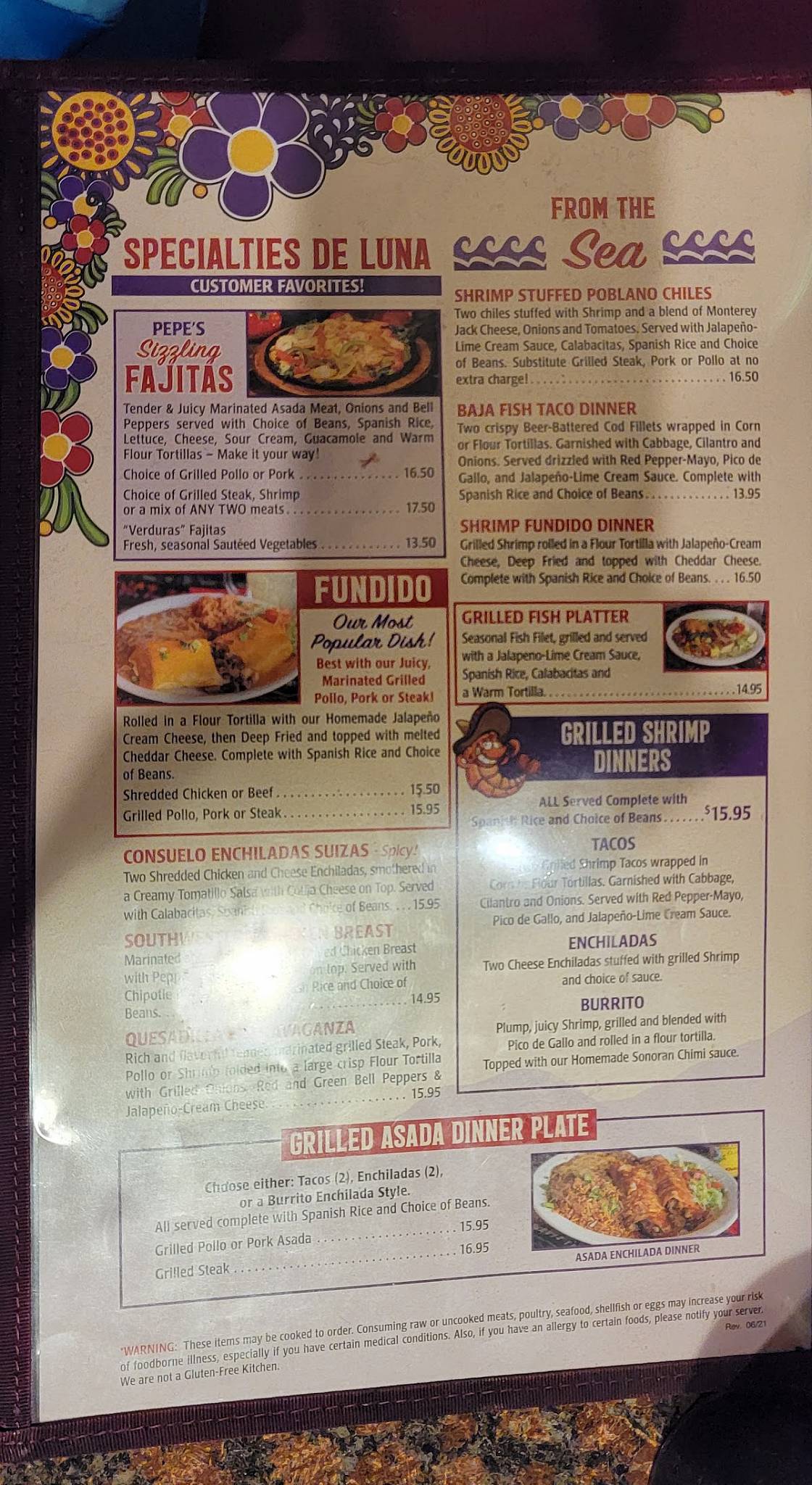 Menu at Valle Luna restaurant, Phoenix, W Bell Rd
