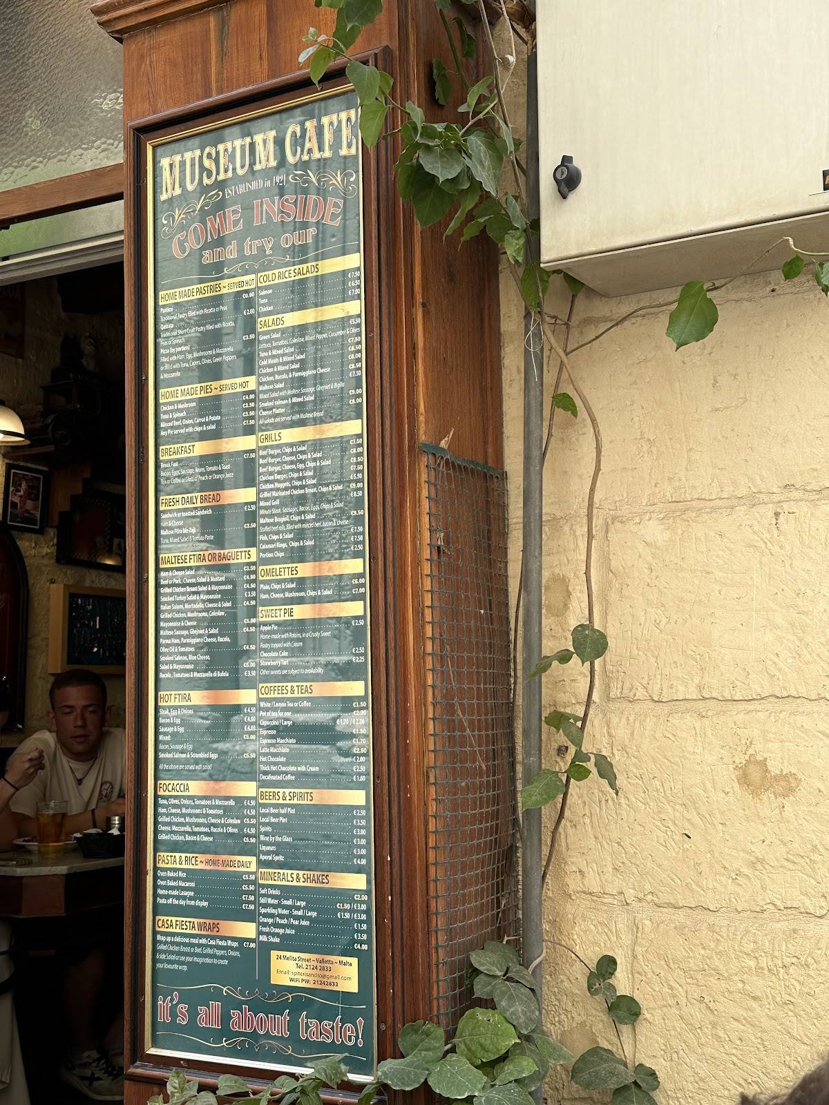 Menu at Museum Cafe, Valletta