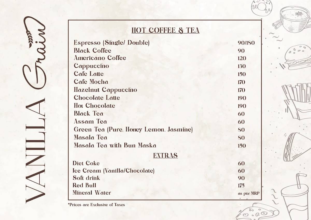 Menu at Vanilla Grain, Guwahati