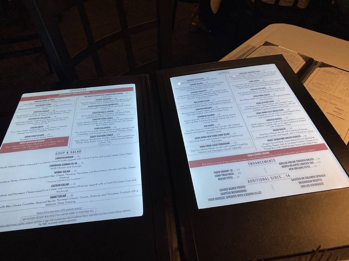 Menu at Vault Seafood & Steakhouse, Mansfield
