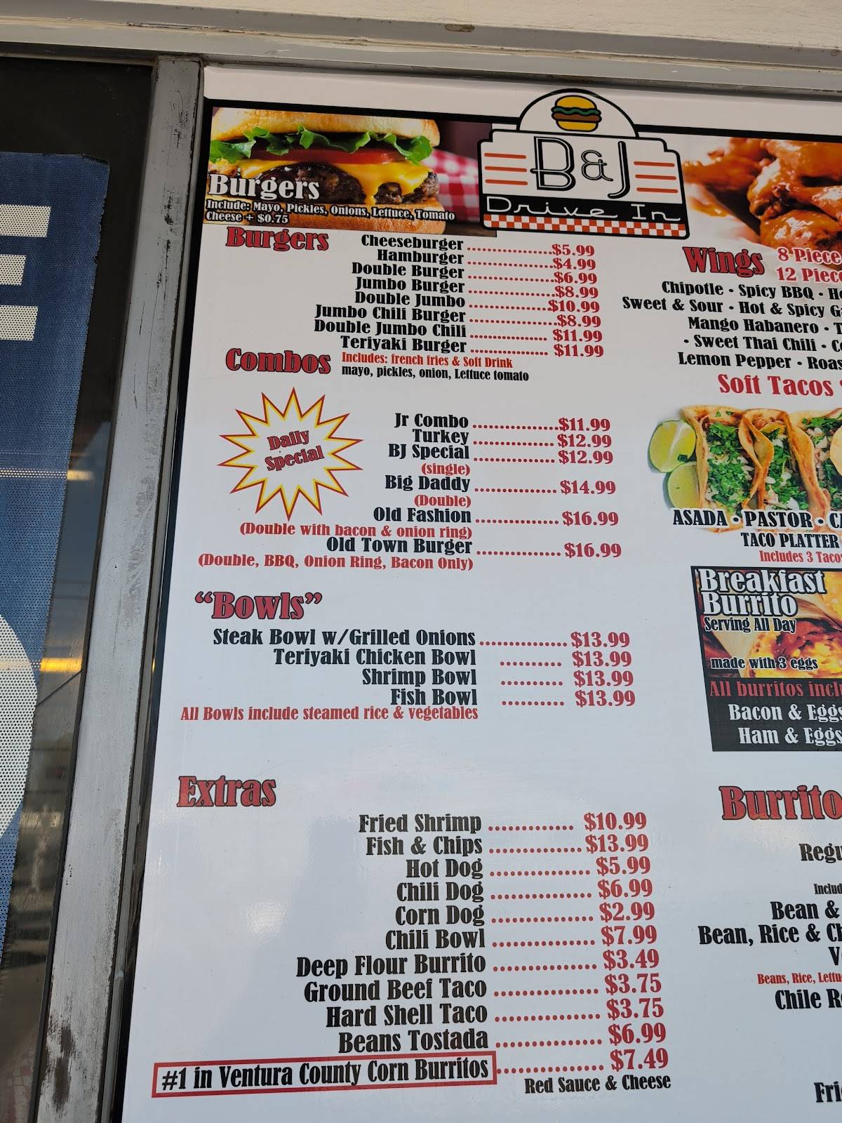 Menu at B&J Drive - In restaurant, Ventura