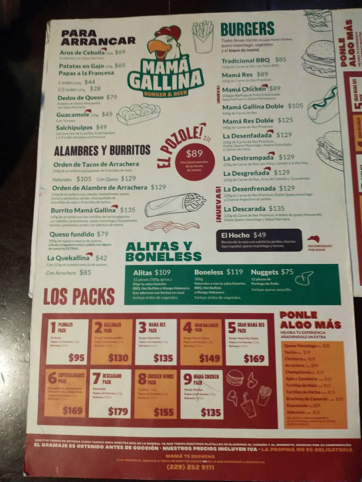 Carta del pub y bar Mamá Gallina, Veracruz, Blvd. Manuel Ávila Camacho 72