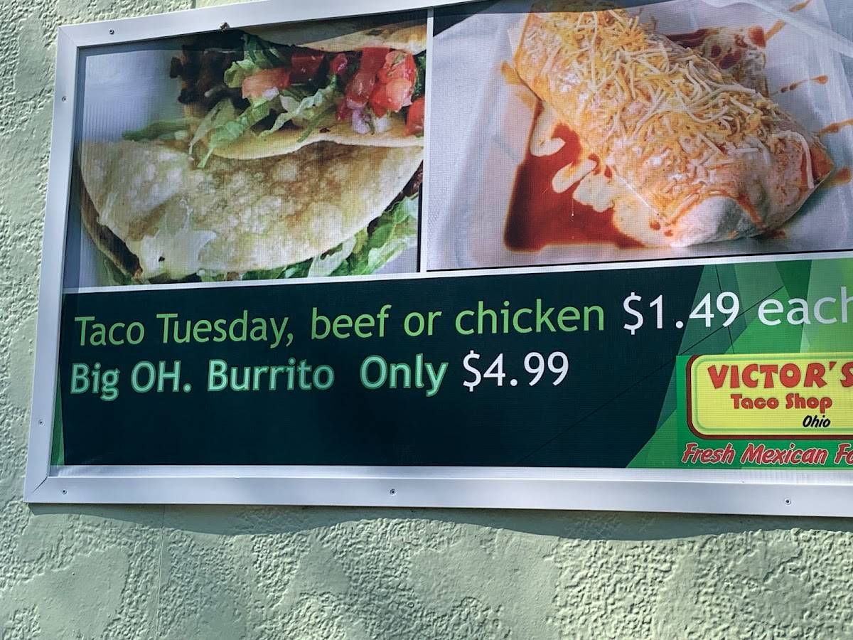 Menu at Victors Taco Shop restaurant, Xenia