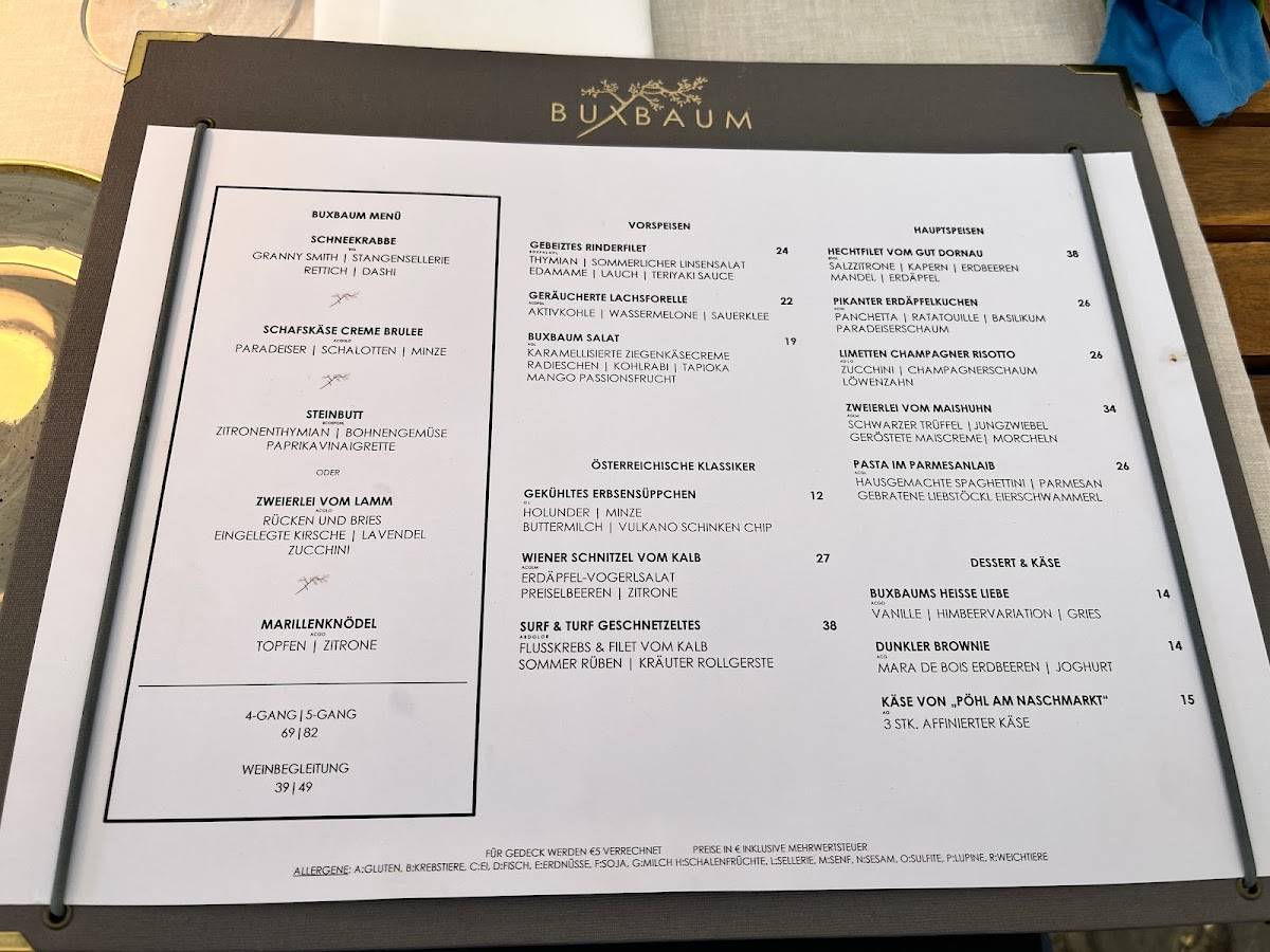 Speisekarte von Buxbaum Restaurant, Wien
