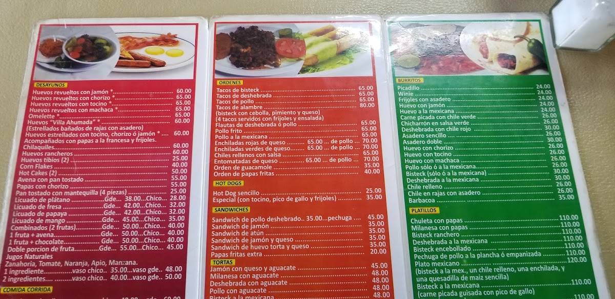 Carta de Restaurant El Kiosco, Villa Ahumada