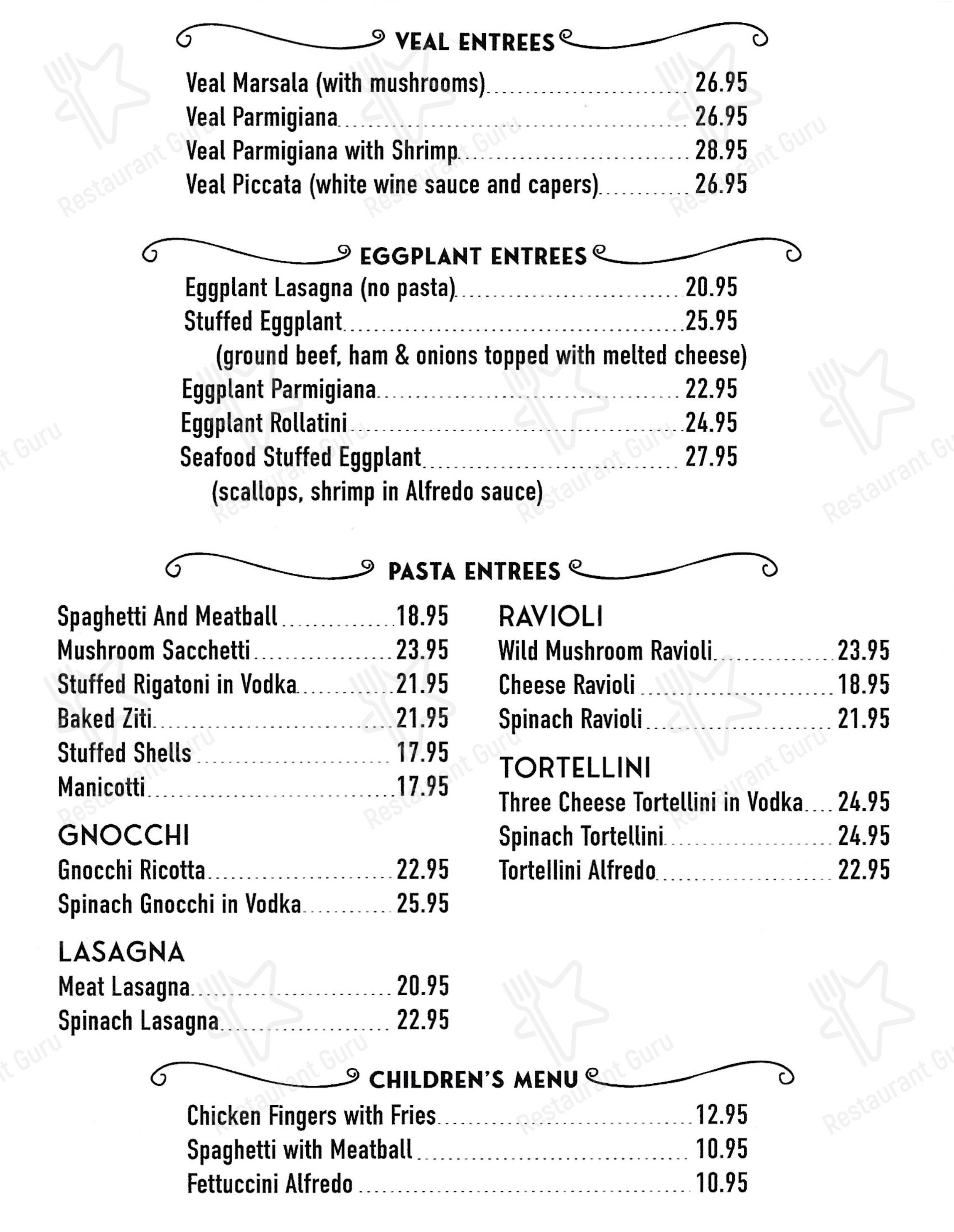 Menu at Villa Capri restaurant, Altoona