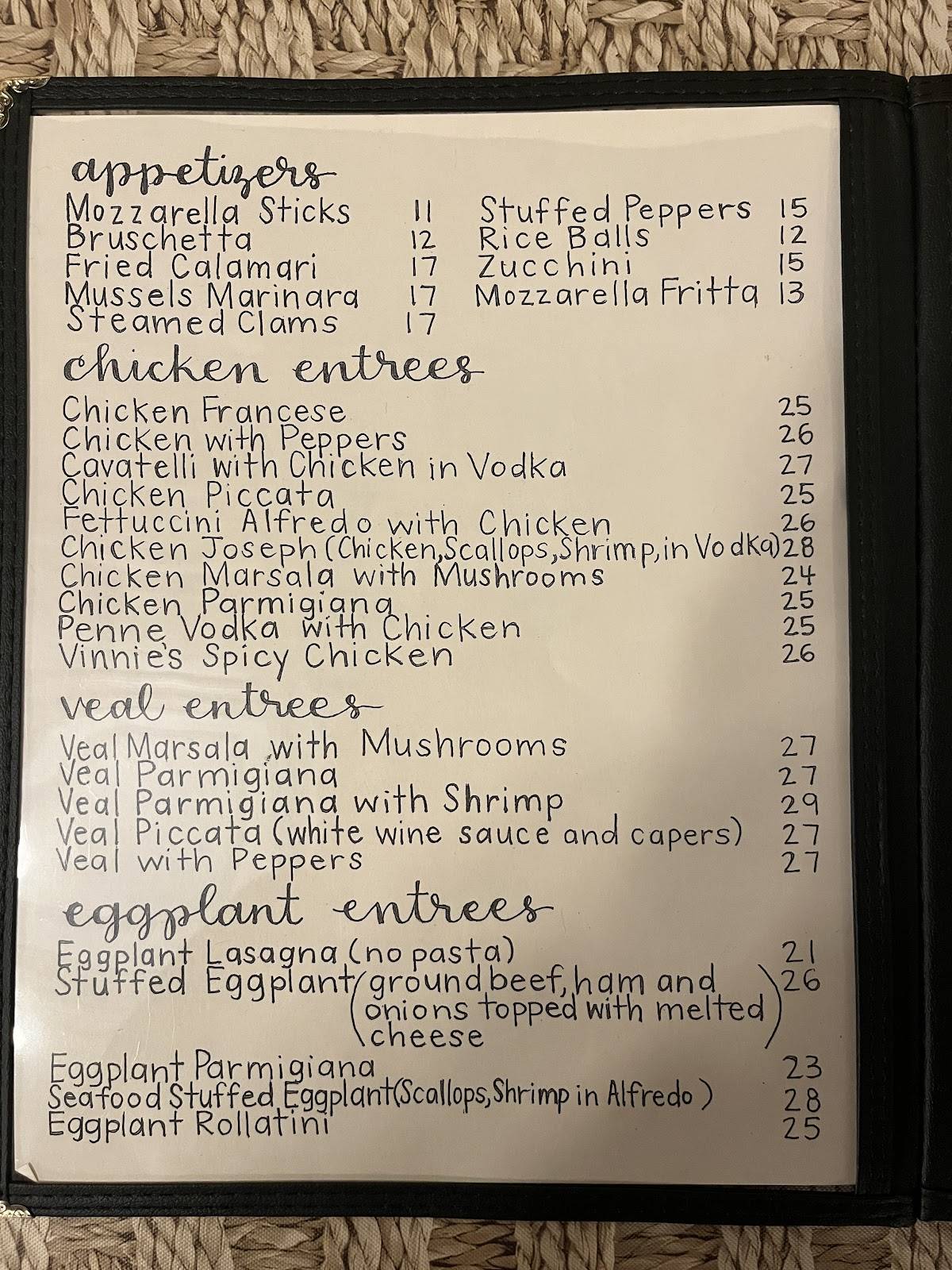 Menu at Villa Capri restaurant, Altoona
