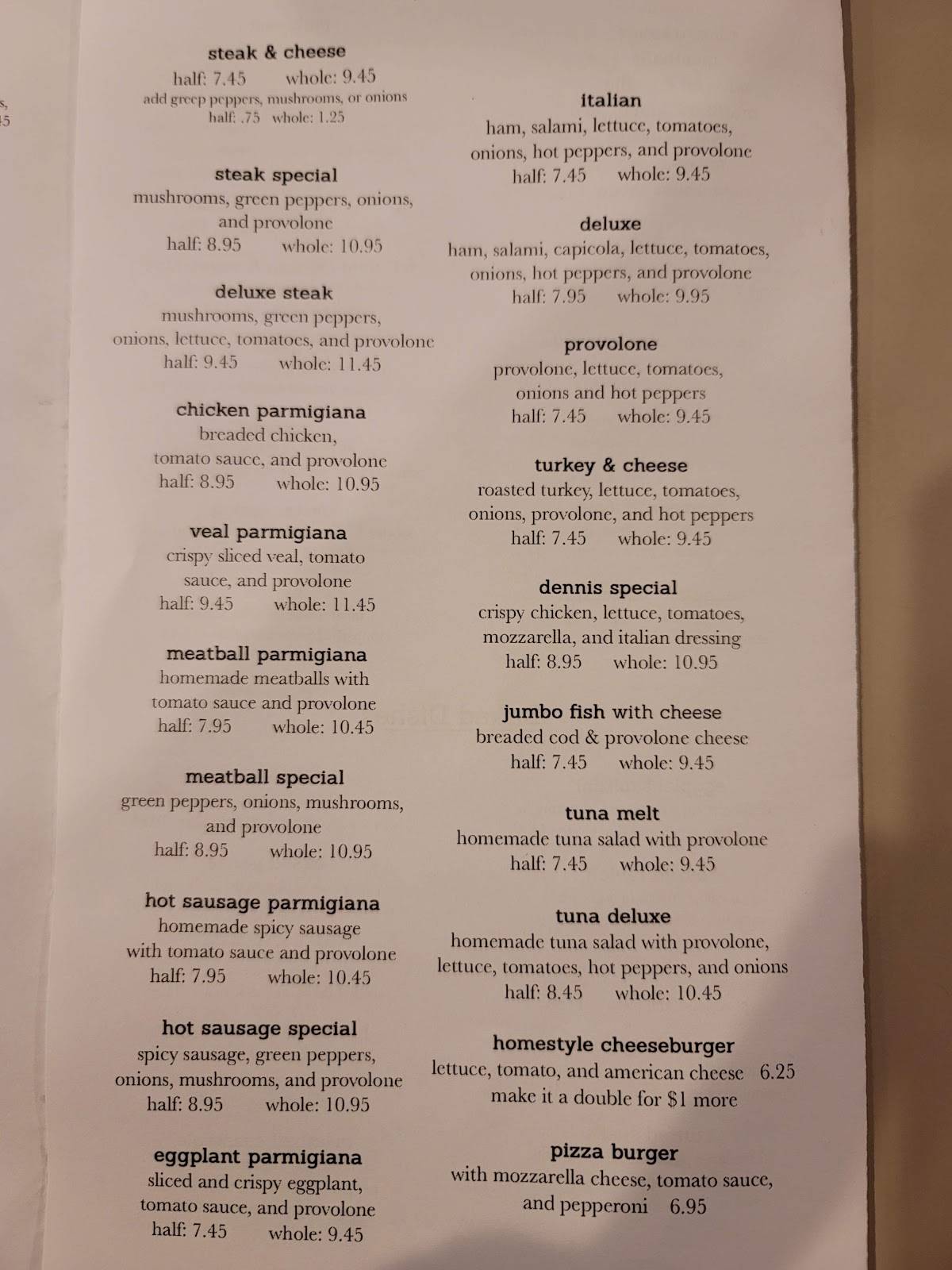 Menu at Villa Grande Restaurant & Pizzeria, Butler