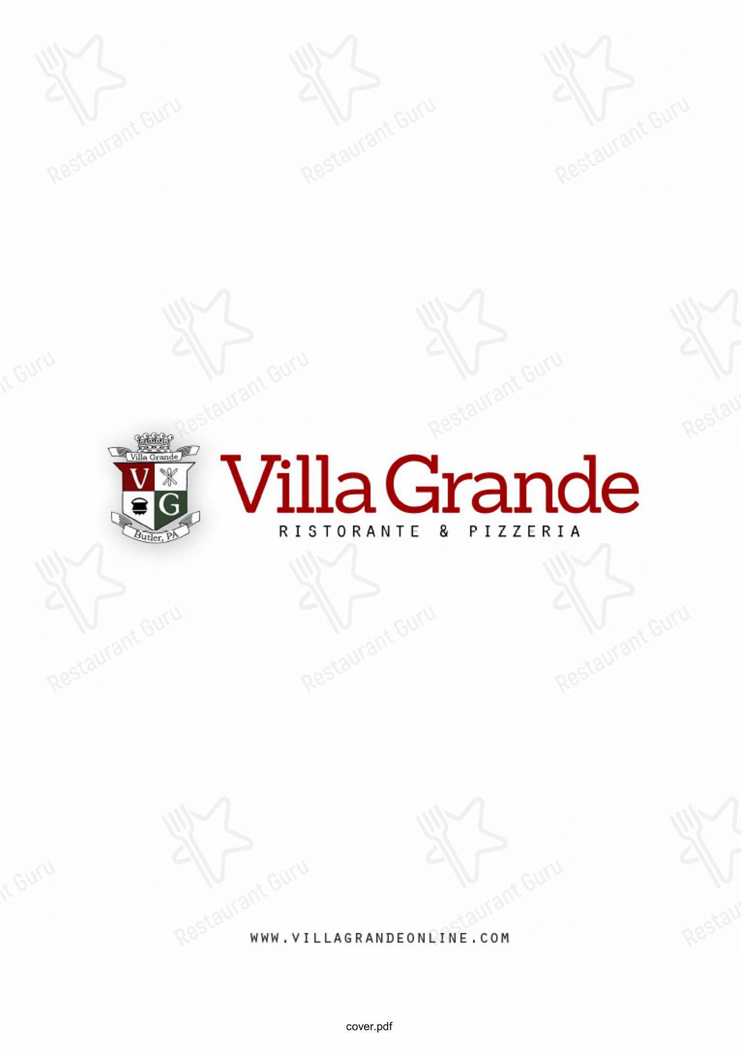 Menu at Villa Grande Restaurant & Pizzeria, Butler