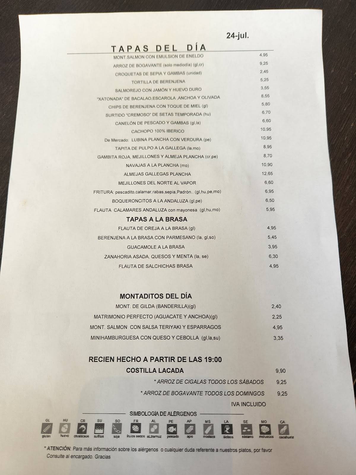 Carta del restaurante Vinitus, Madrid