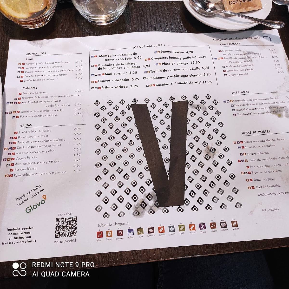 Carta del restaurante Vinitus, Madrid