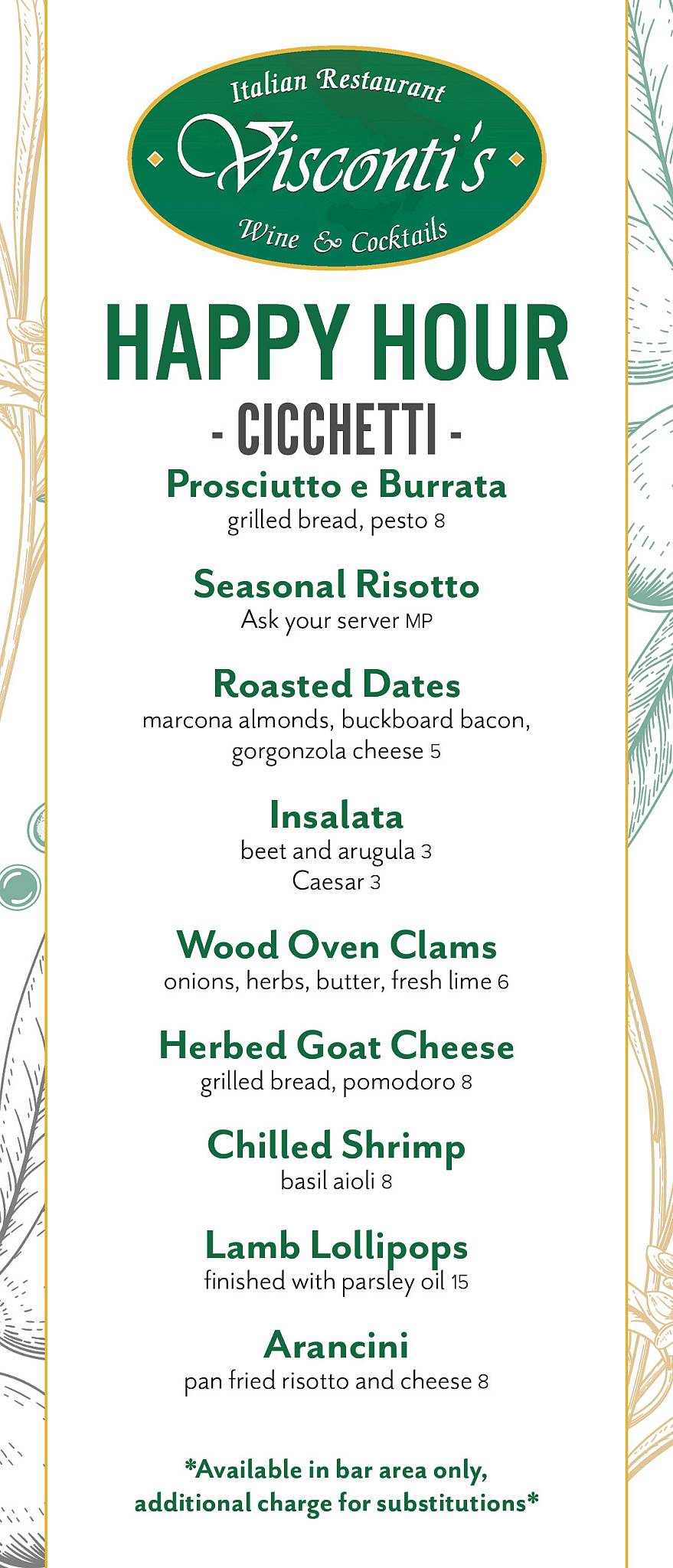 Menu at Visconti's Italian Restaurant, Leavenworth