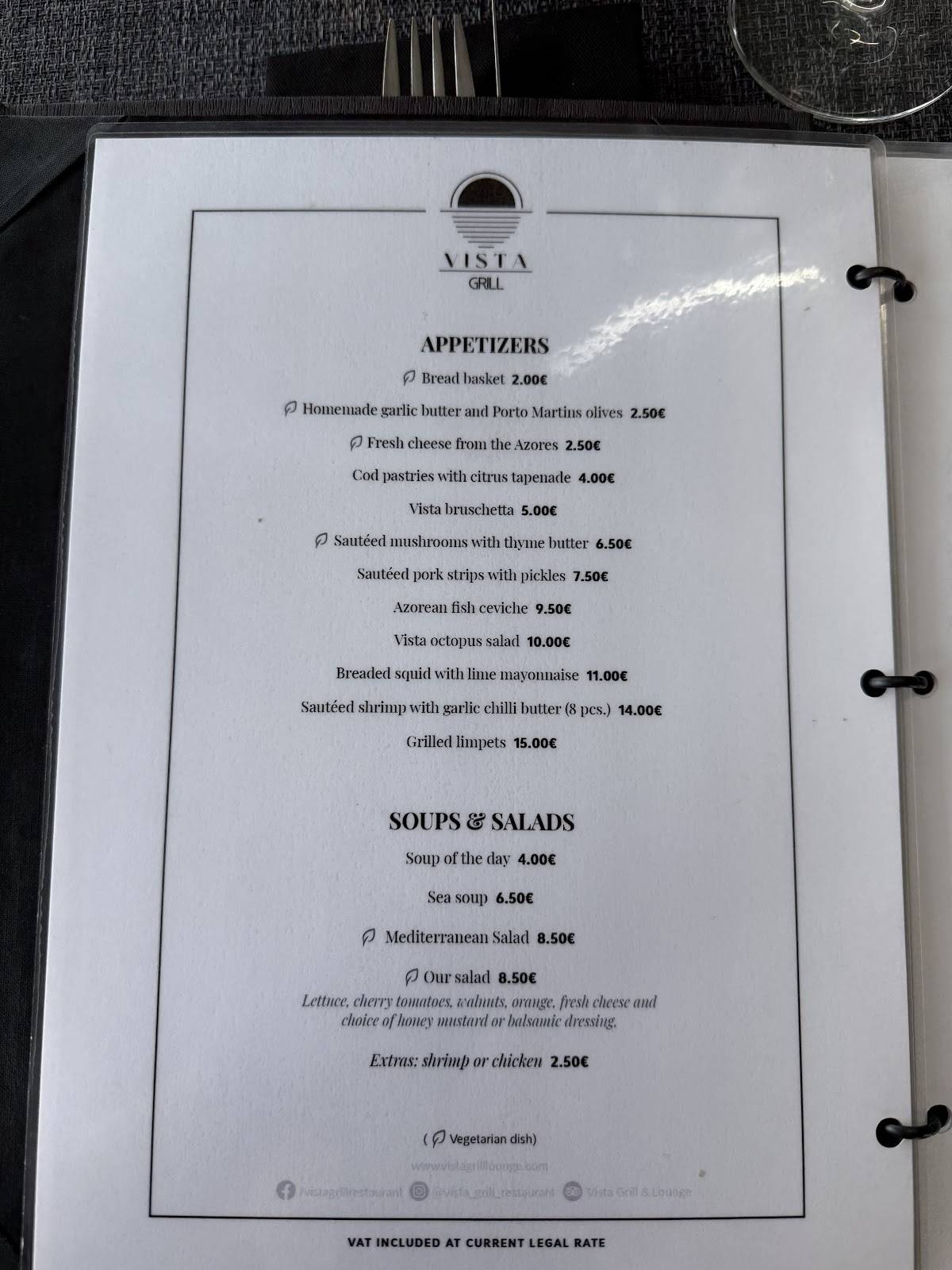 Menu em Vista Grill & Lounge restaurante, Porto Martins