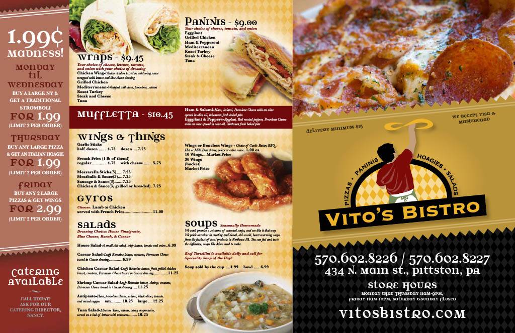 Menu at Vito's Bistro pizzeria, Pittston, 434 N Main St