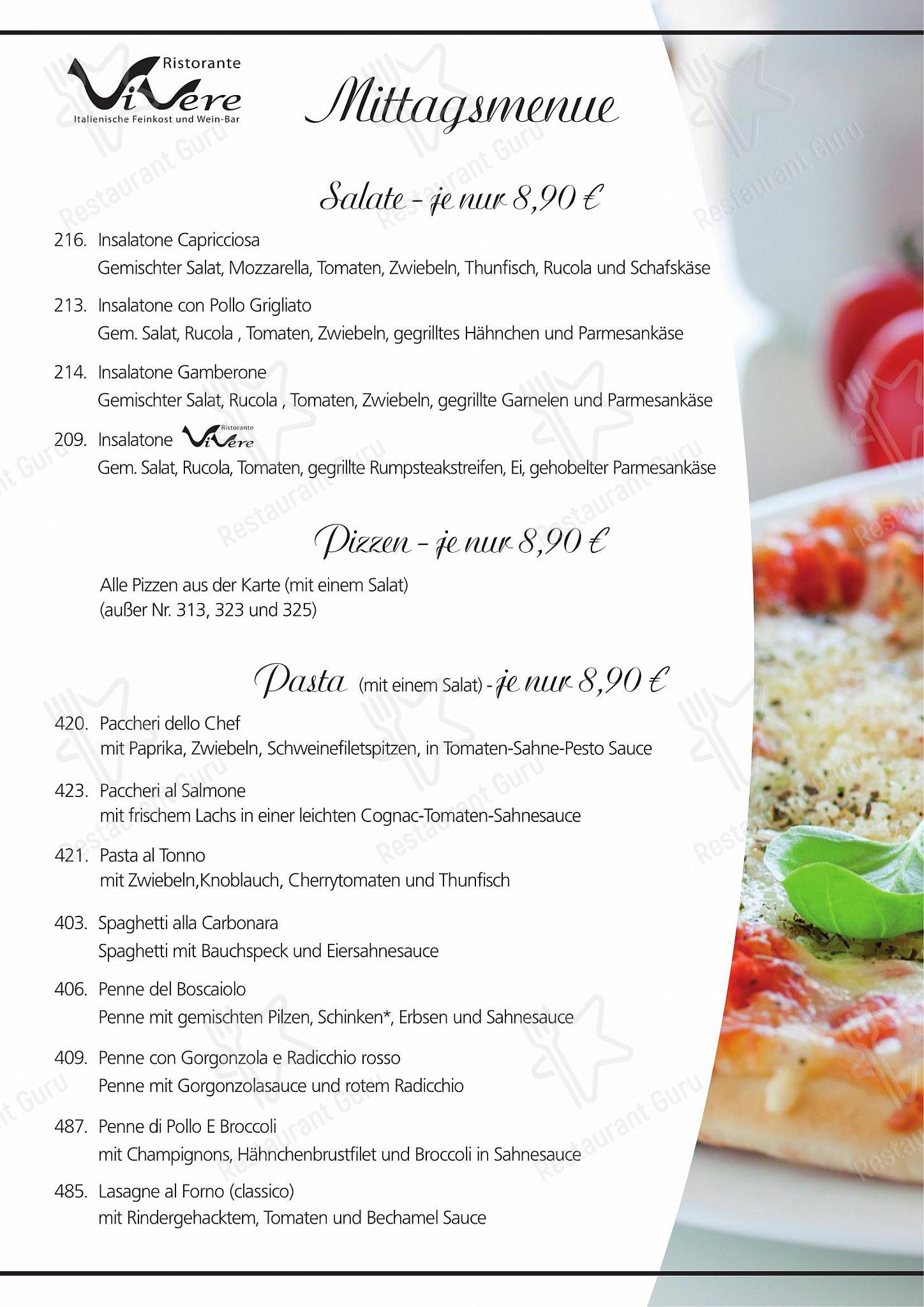 Speisekarte von Ristorante Vivere restaurant, Hagen