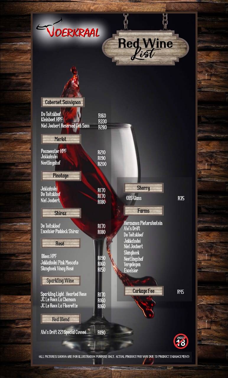 Menu at Voerkraal Restaurant Klerksdorp, Klerksdorp