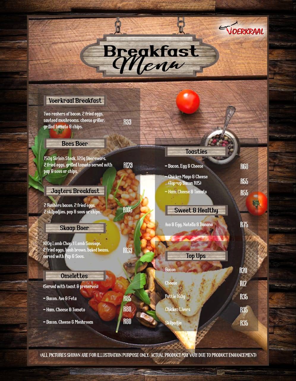 Menu At Voerkraal Restaurant Klerksdorp Klerksdorp