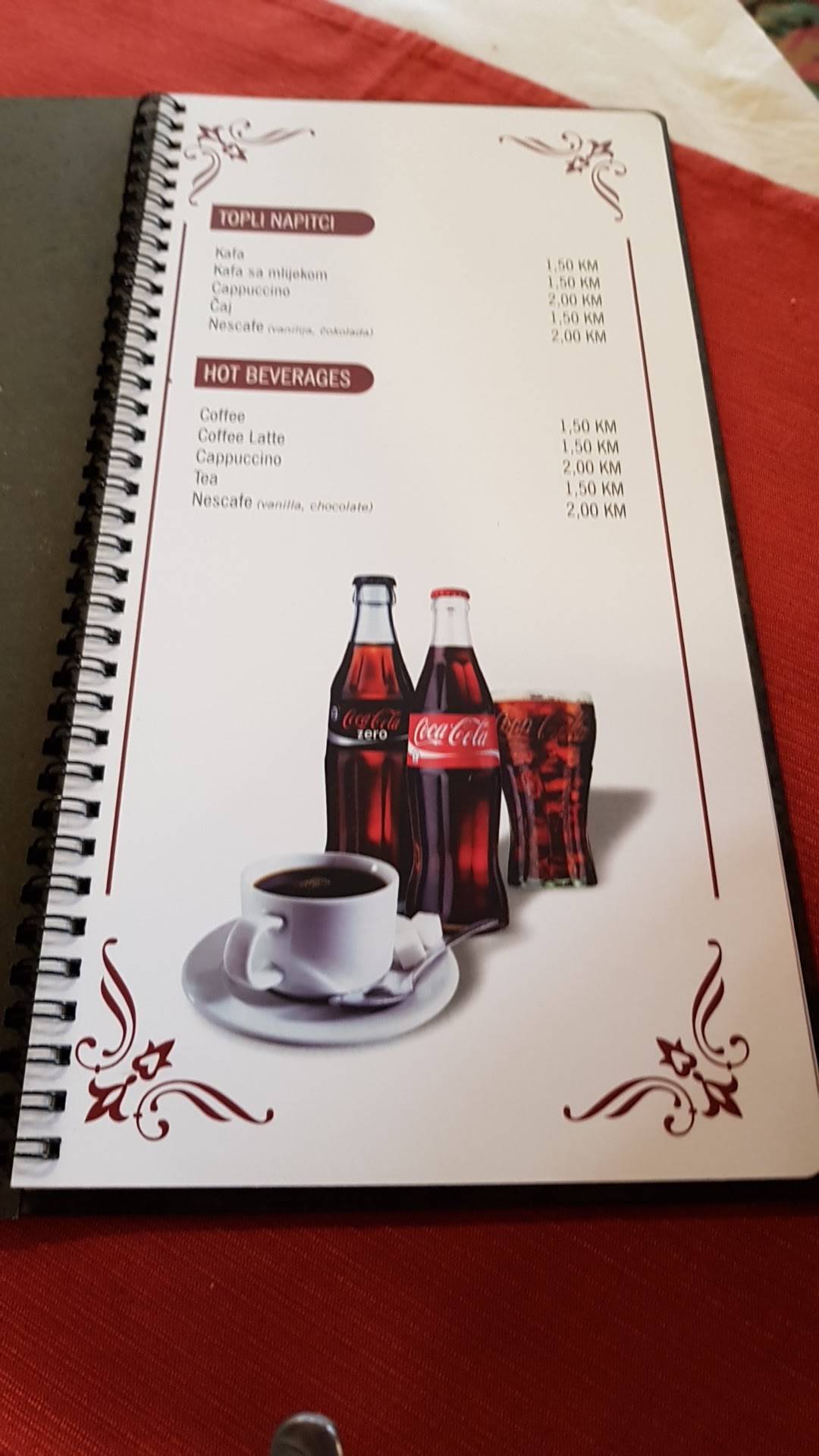 Menu at Čardak restaurant, Vogošća