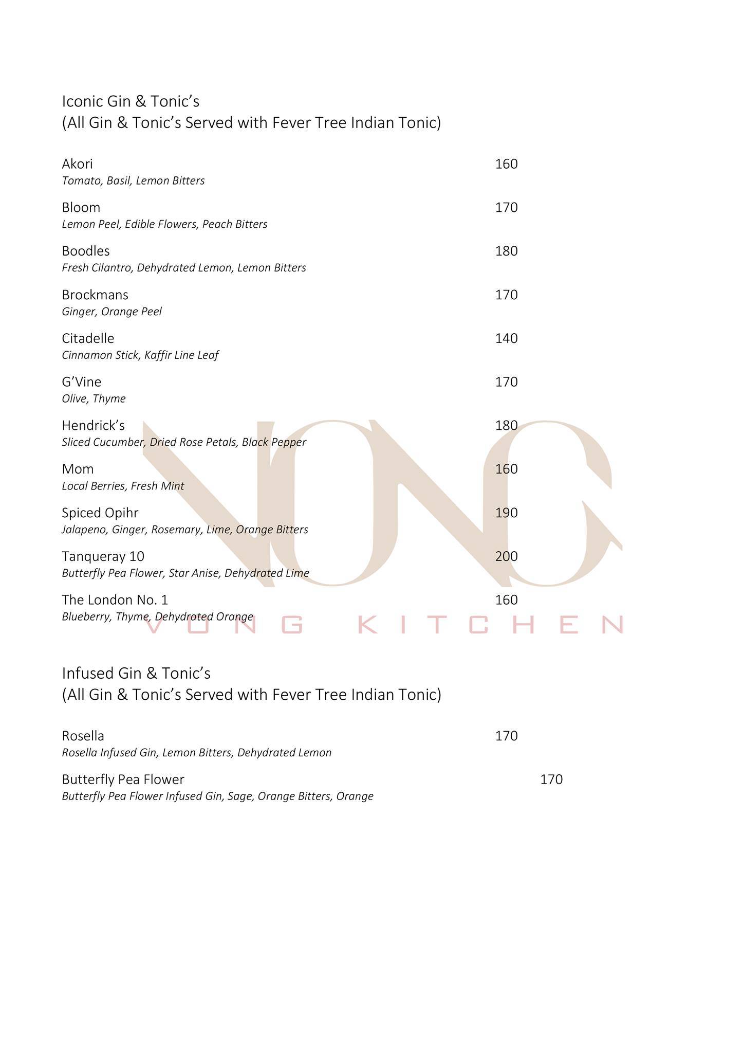 Menu at Vong Kitchen restaurant, Jakarta
