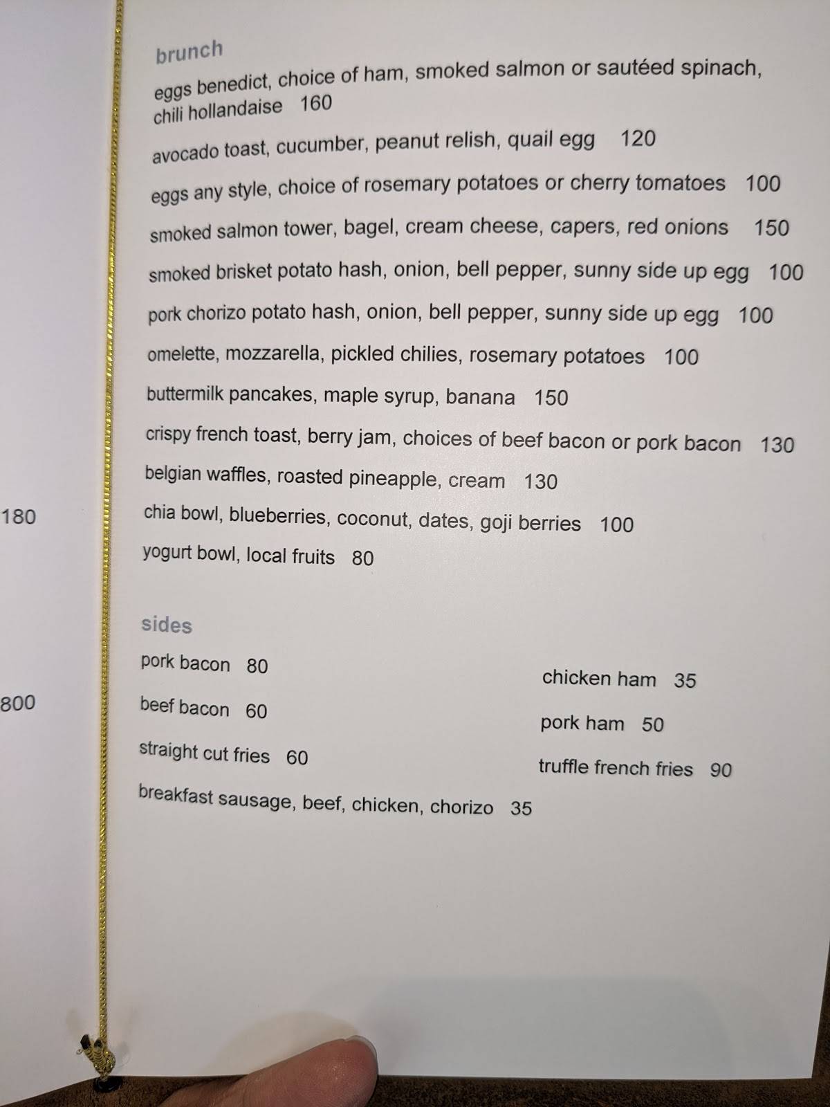 Menu at Vong Kitchen restaurant, Jakarta