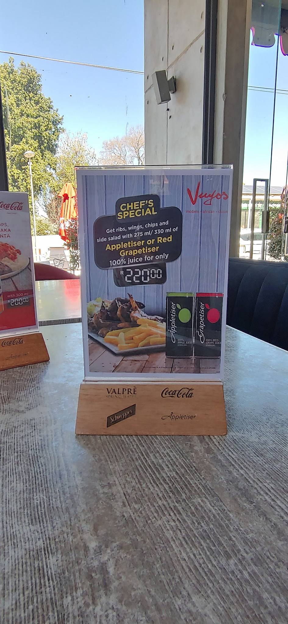 Menu at Vuyos Restaurant, Soweto, Vilakazi St