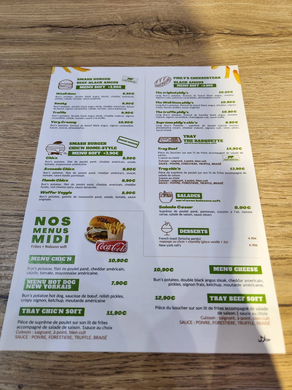 Menu au WELL DONE (smash burger) restaurant, Le Raincy