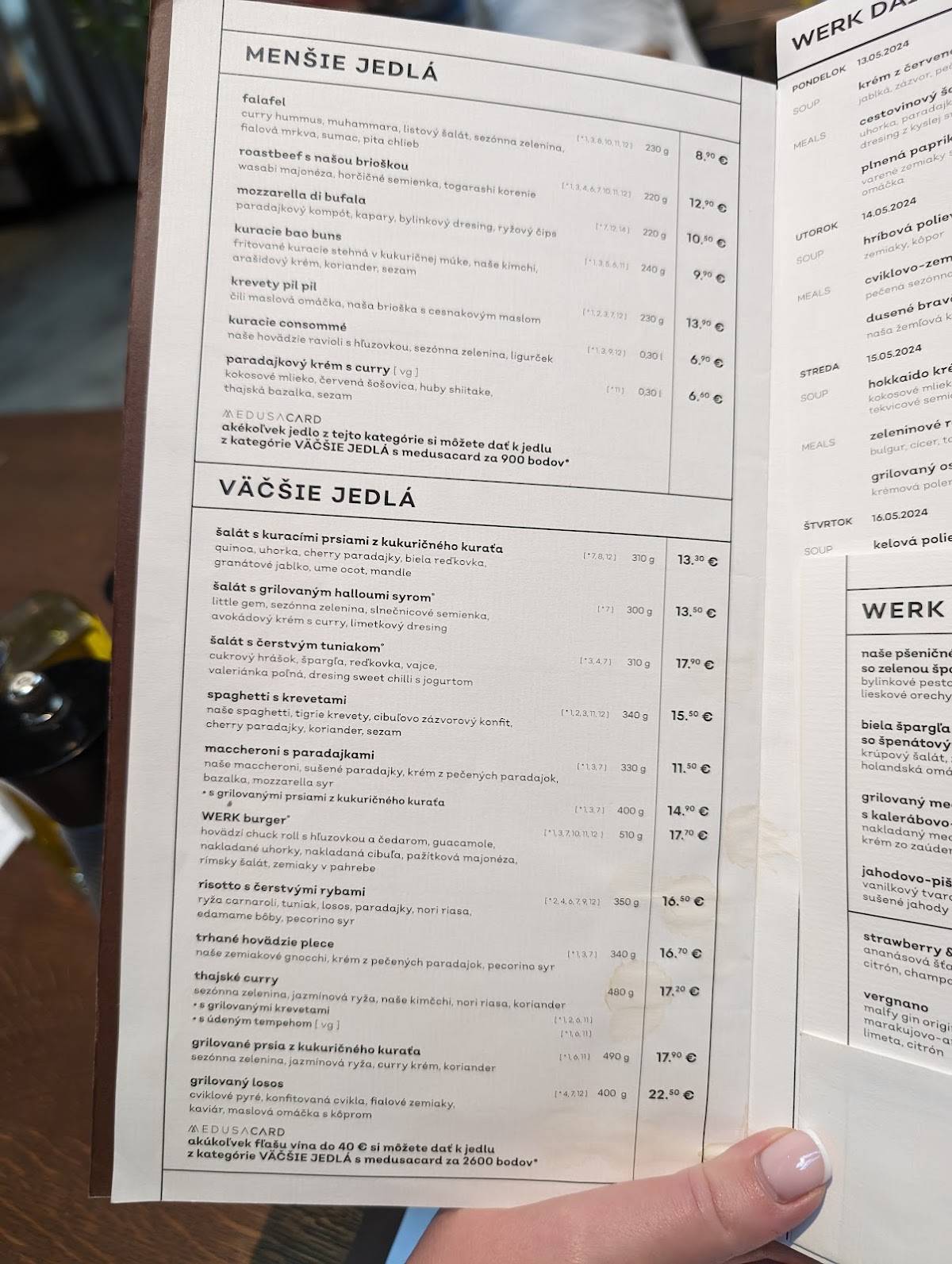 Menu at WERK - Jurkovičova tepláreň restaurant, Bratislava