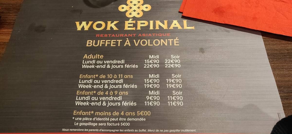 Menu au WOK EPINAL restaurant, Chavelot